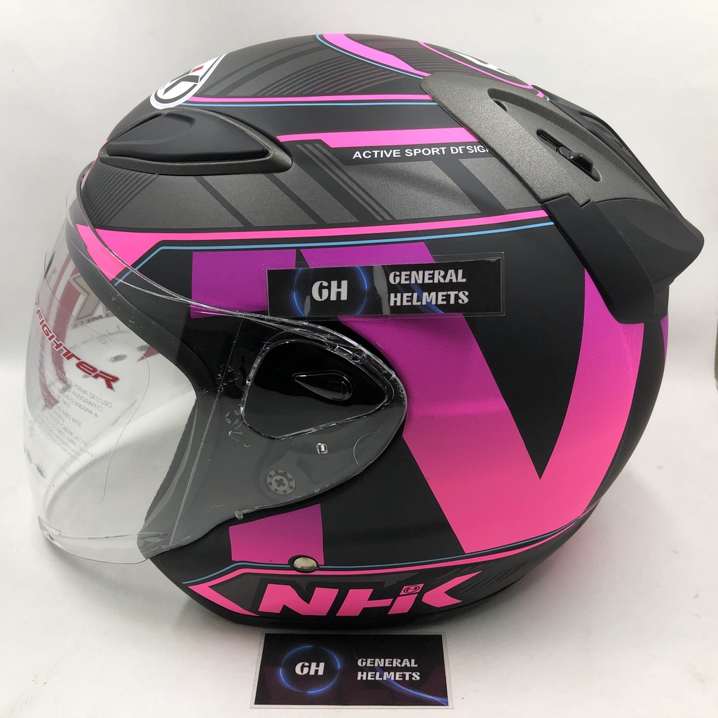 Jual HELM NHK R6 MOTIF WAVE BLACK PINK DOFF HALF FACE | Shopee Indonesia