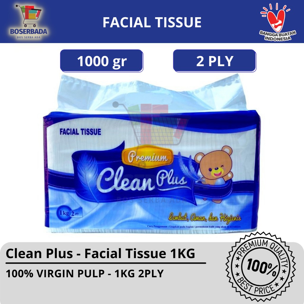 Jual CLEAN PLUS - Facial Tissue Wajah 1000 gr / 1 KG (2 Ply) I Tisu ...