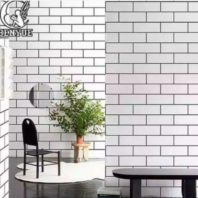 Jual Wallpaper dinding motif bata putih UK 10 mtr x 45 cm | Shopee ...