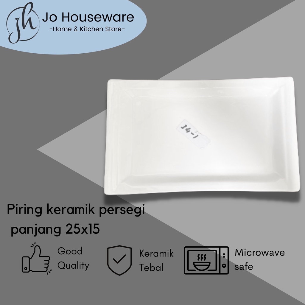 Jual Piring persegi keramik putih 25x15 cm hotelware unik panjang 34-1 ...