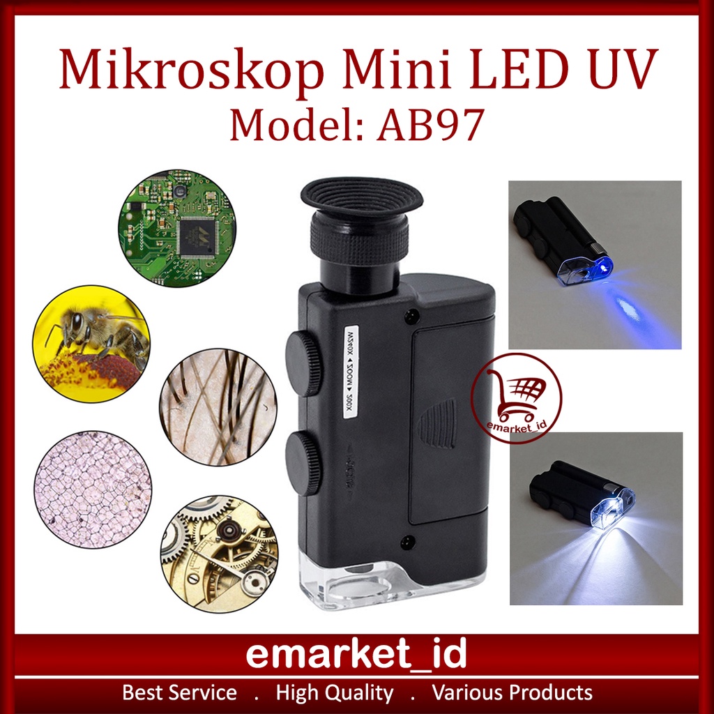 Jual Mikroskop Saku Mini LED UV AB97 / Microscope Portable Lampu Untuk ...
