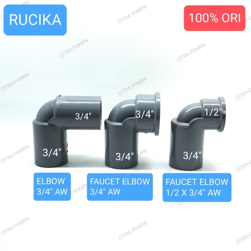 Jual RUCIKA Elbow 3/4" AW / FAUCET ELBOW 3/4" AW KNEE 3/4' AW KENI DRAT ...