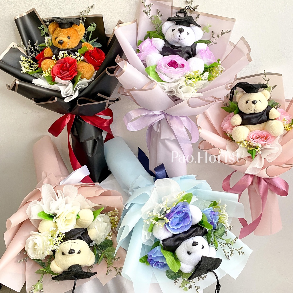Jual Teddy + Artificial Triple Rose PAO FLORIST / Bunga Imitasi Buatan ...