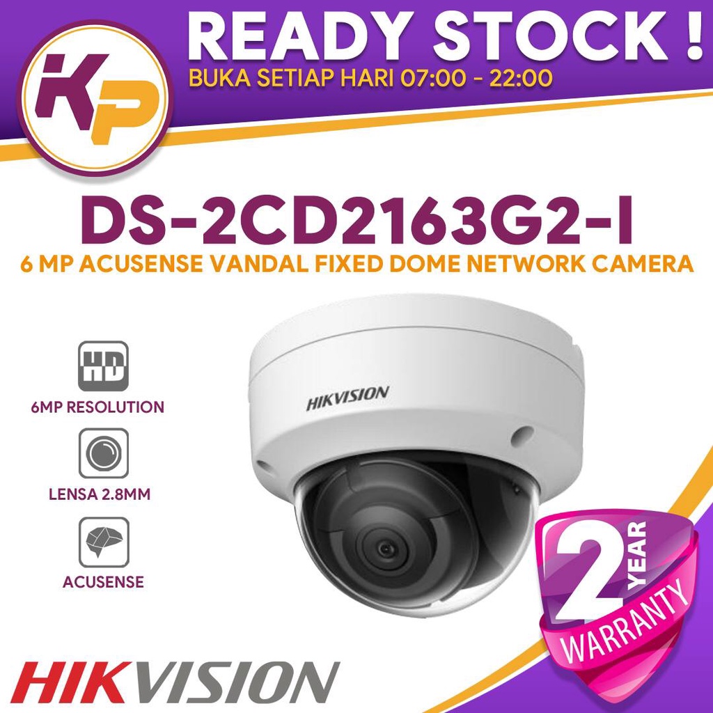 Jual HIKVISION DS-2CD2163G2-I 6MP ACUSENSE VANDAL FIXED DOME NETWORK CAMERA | Shopee Indonesia