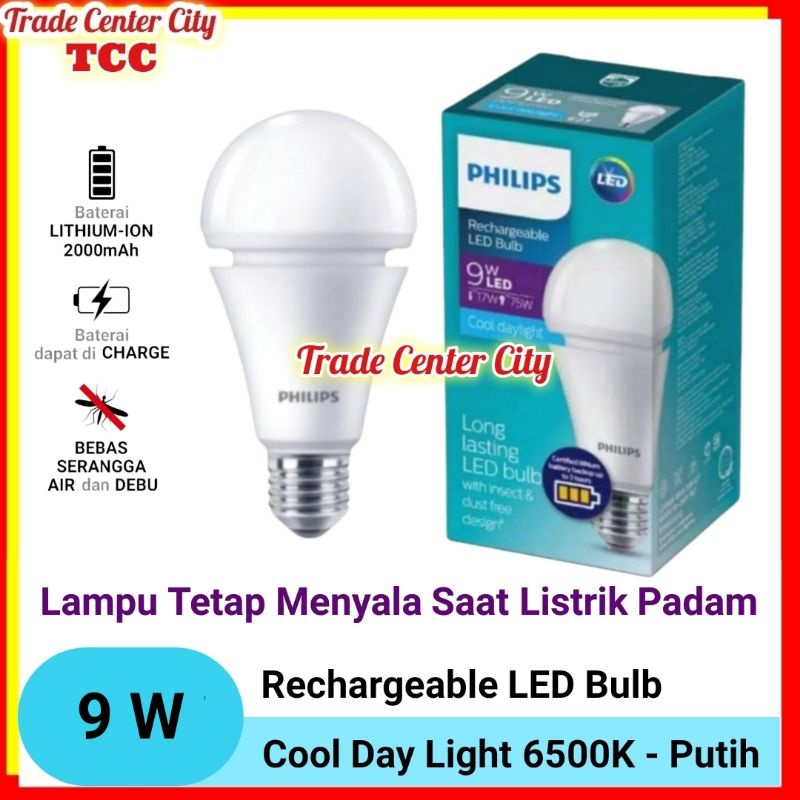Jual Lampu EMERGENCY LED Philips 9 watt Radiant Line Cahaya Putih Bohlam Darurat AC DC Emergensi ...