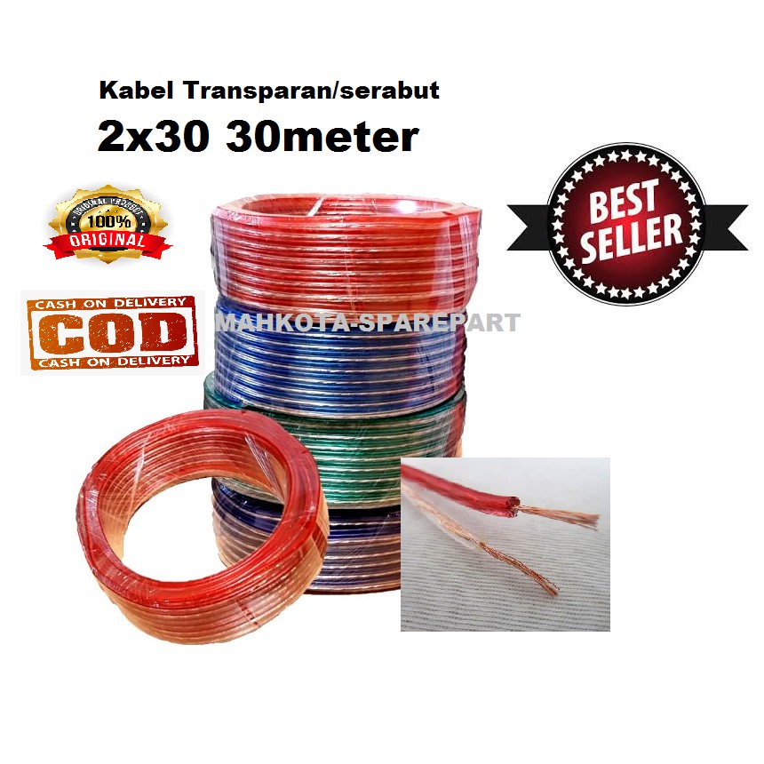 Jual Kabel serabut Audio Transparan Ukuran 2x50 Per Roll 30 Meter | Shopee Indonesia