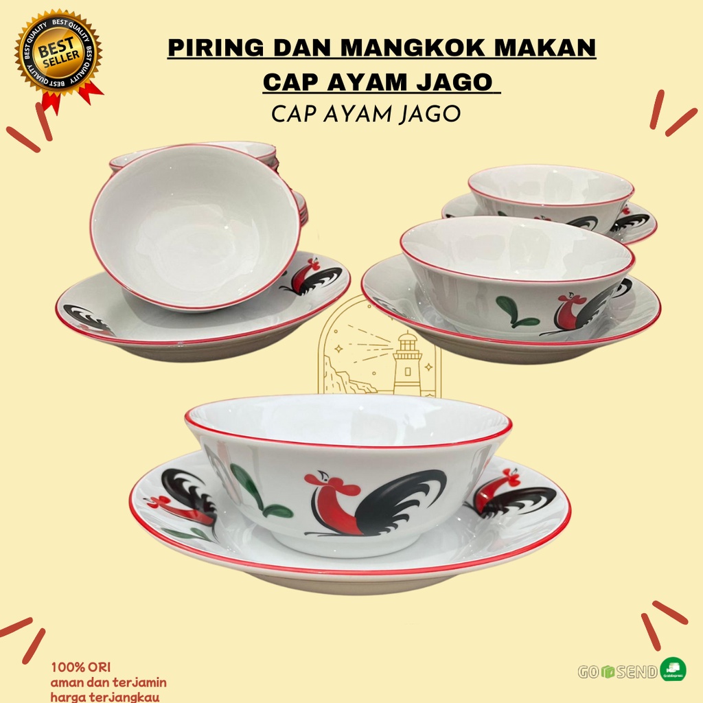 Jual NEW!! MANGKOK DAN PIRING MAKAN CAP AYAM JAGO ASLI @6PCS | Shopee Indonesia