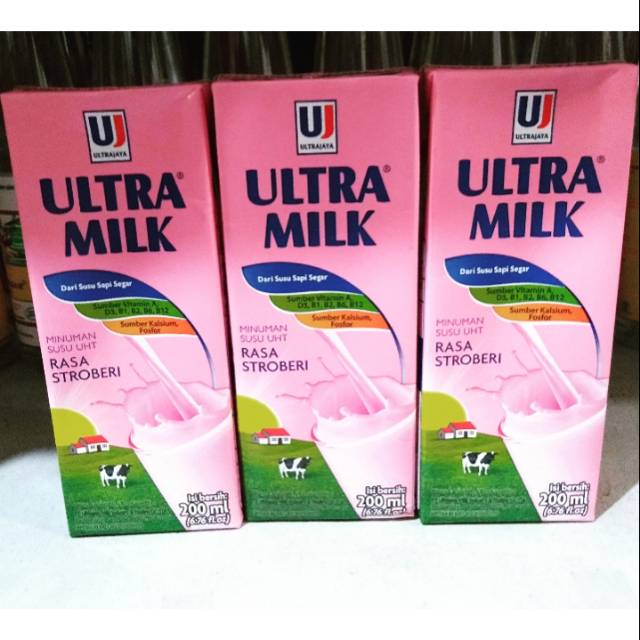 Jual SUSU ULTRA MILK UHT STRAWBERRY 200ML | Shopee Indonesia