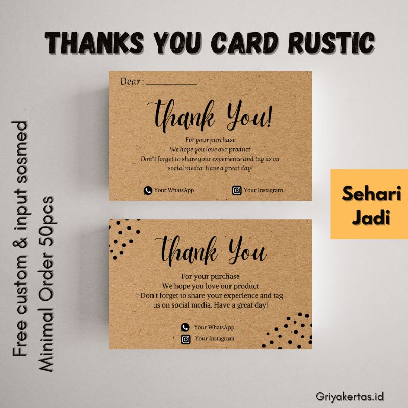 Jual Thank you card | thank you card rustic | thank you card olshop | kartu ucapan | kartu ...
