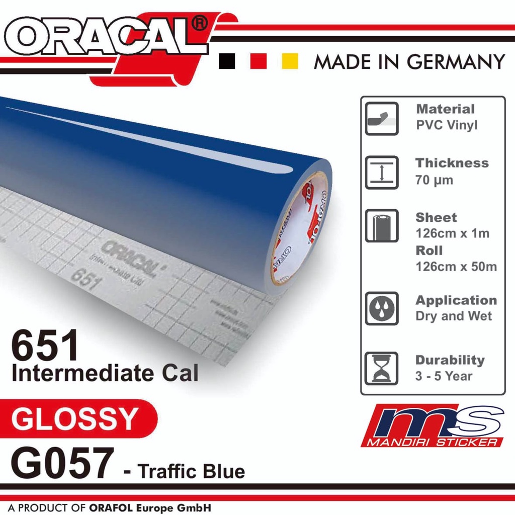 Jual Sticker ORACAL 651 - G057 Traffic Blue Gloss Cutting Stiker ...
