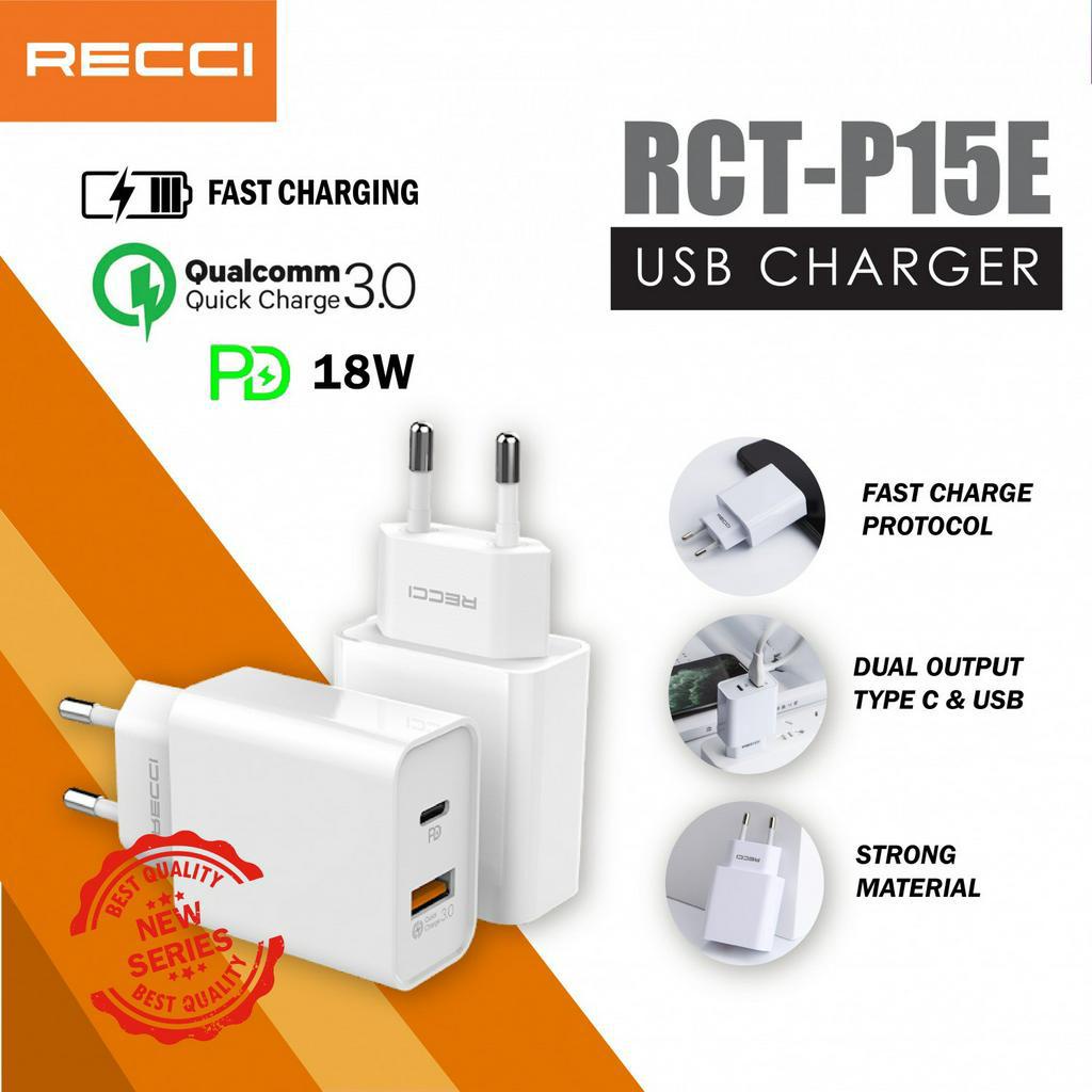 Jual RECCI RCT-P15E - Charger Dual USB Port - Support PD & QC 3.0 (18 Power MAX) | Shopee Indonesia