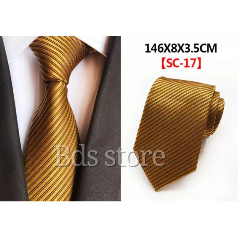 Jual Dasi pria motif salur warna gold tua ukuran 2 & 3inchi | Shopee ...