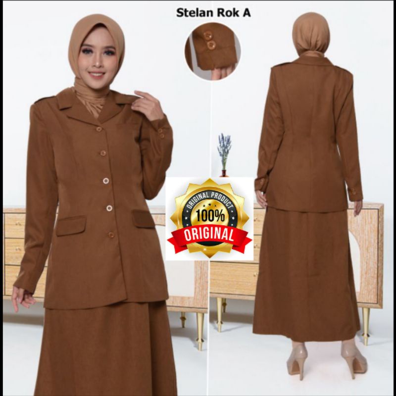 Jual Baju Dinas Wanita Khaki Tua Seragam Pemda Keki Blazer PNS ASN Baju Guru Coklat Tua Setelan ...