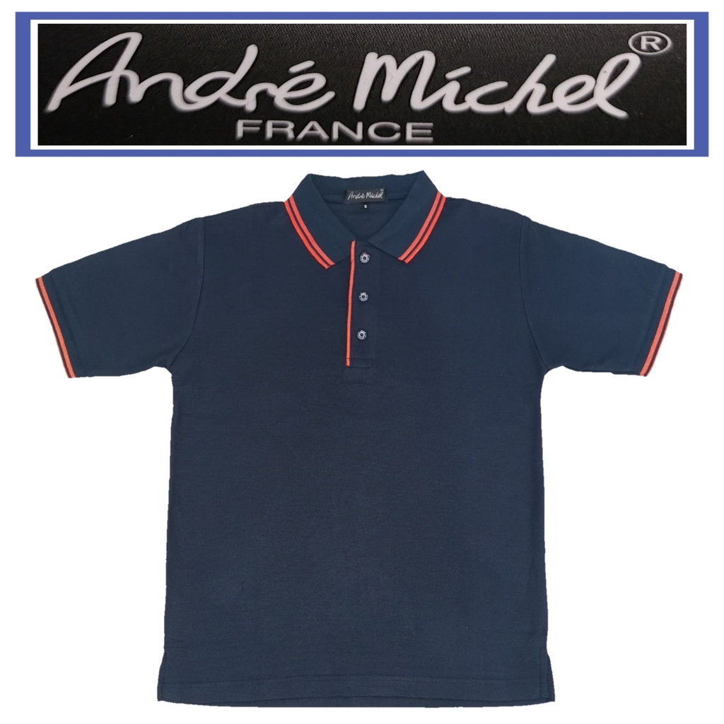 Jual Kaos Kerah Polo Shirt Lengan Pendek Andre Michel 3018.4 Biru Tua | Shopee Indonesia