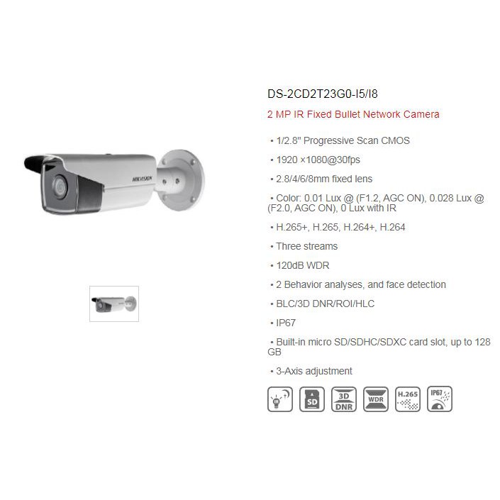 Jual Hikvision CCTV Pro IP Camera DS-2CD2T23G0-I8 2T series EXIR Bullet Camera 2 MP | Shopee ...