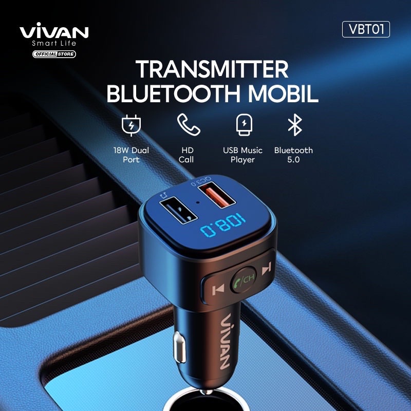 Jual (VIVAN BT-01) Smart Bluetooth Transmitter Audio Dan Car Charger ...