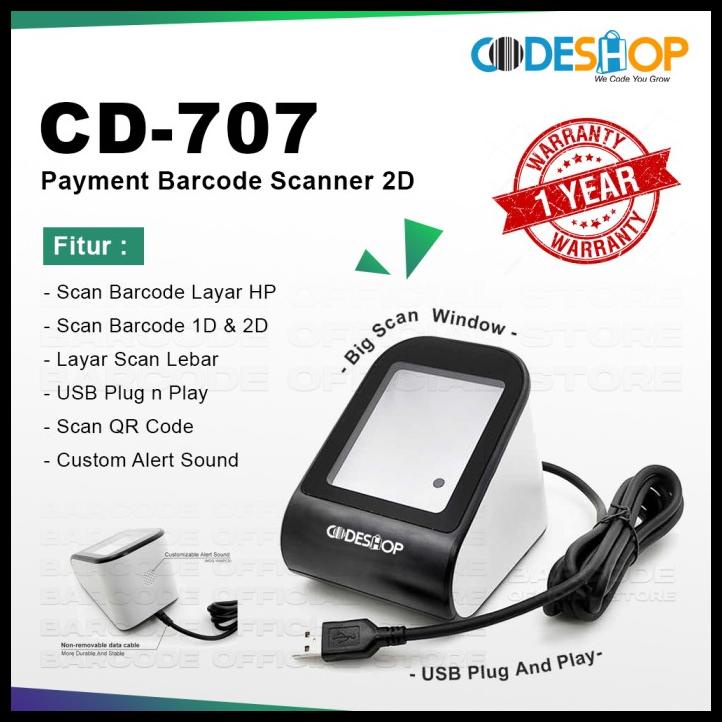Jual 2D Omni Barcode Scanner Codeshop Cd-707 Payment Box Dana Qr Code | Shopee Indonesia