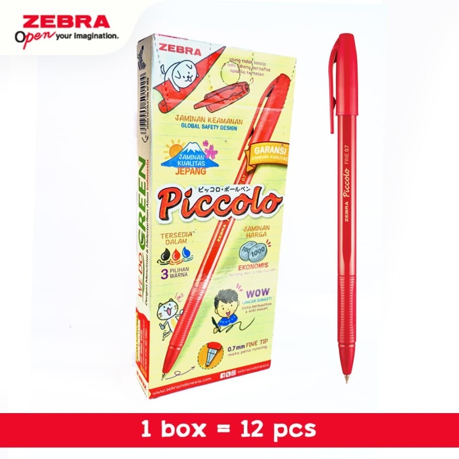 Jual BOLPEN ZEBRA PICCOLO 0.7 RED / PEN ZEBRA PICCOLO / BALLPOINT ...
