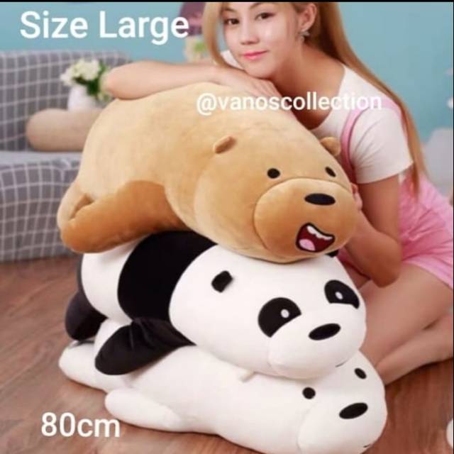 Jual Miniso We Bare Bears Large Lying Plush Toy Panda Grizz Ice Bear ...