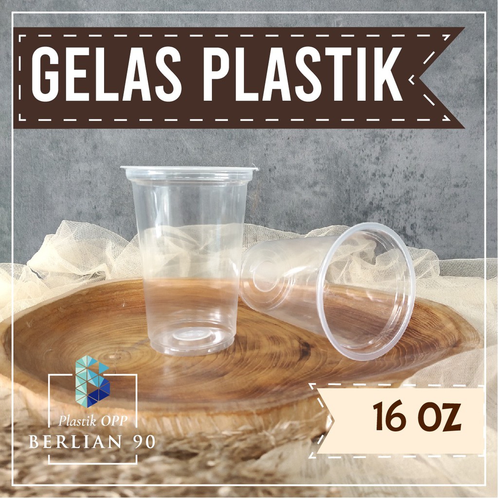 Jual Gelas Plastik 16 Oz Datar / Tipis Cup Minuman 473 Ml isi 50 pcs ...