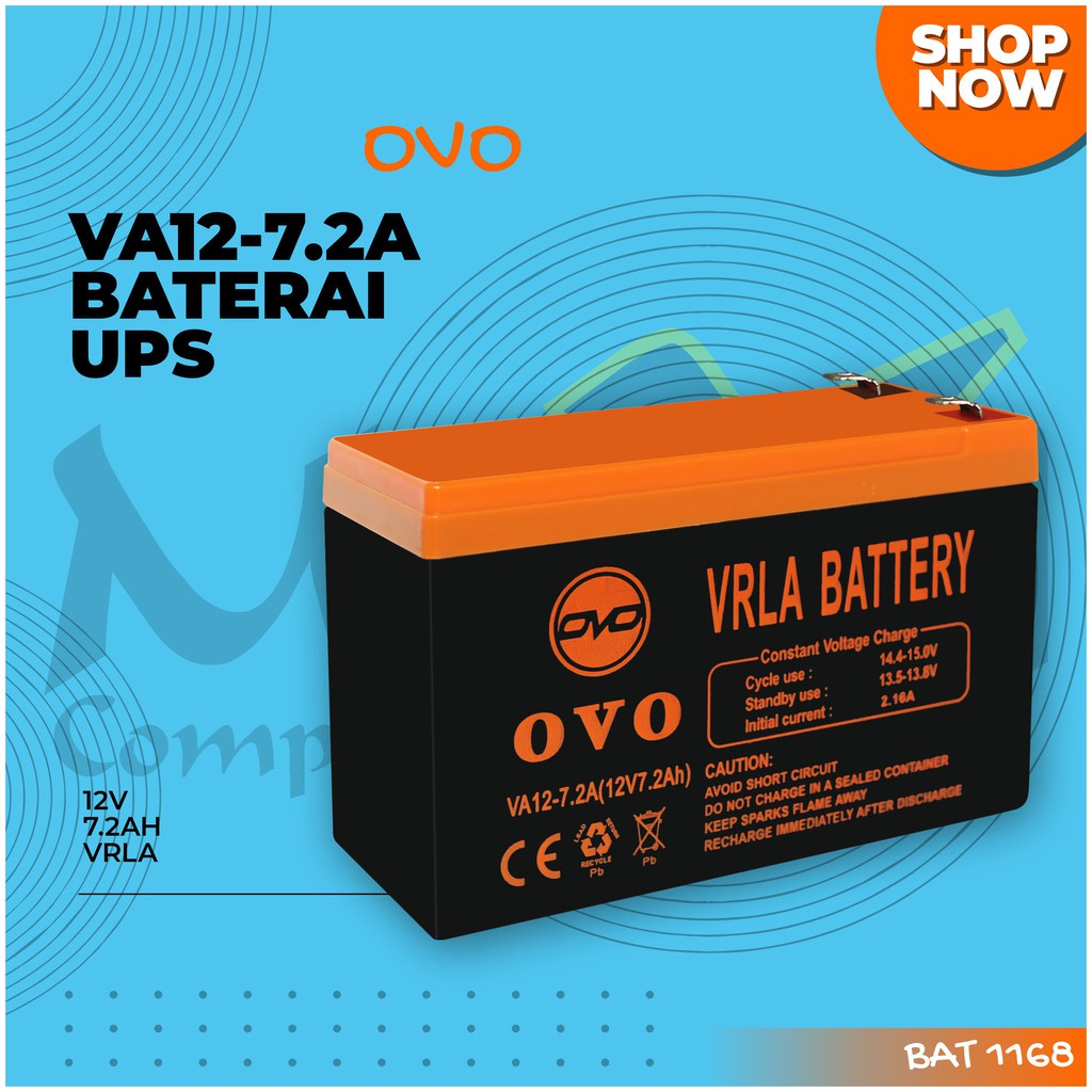Jual OVO VA12-7.2A 12V 7.2Ah VRLA Battery Baterai UPS Aki Kering | Shopee Indonesia