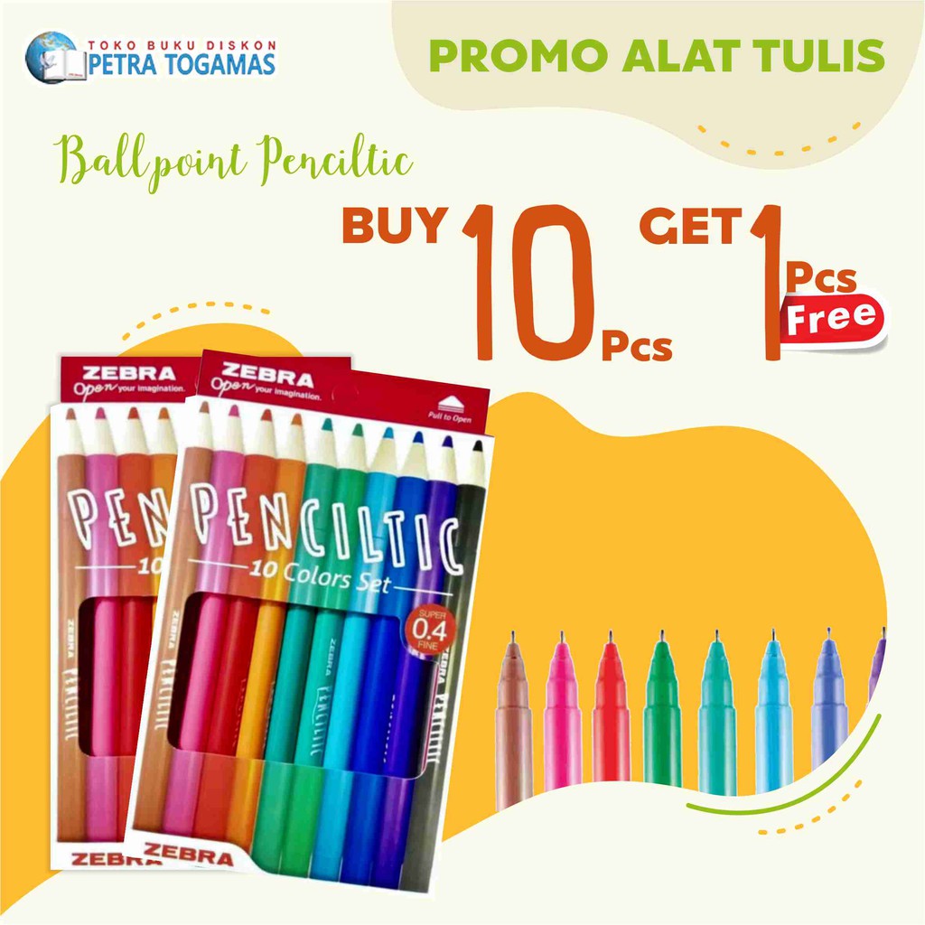 Jual BALLPOINT/BULPEN/PULPEN/BOLPOIN ZEBRA PENCILTIC SET (10 COLORS ...