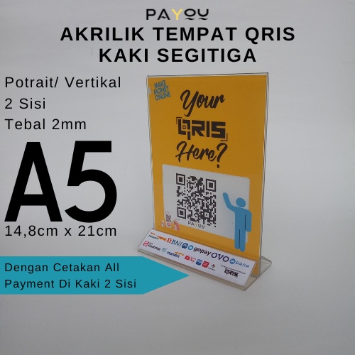Jual Akrilik Tempat QRIS/ Barcode A5 2mm kaki segitiga dengan cetakan ...