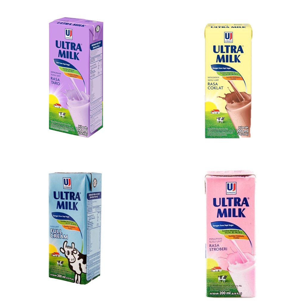Jual ULTRA MILK 200ml Coklat / Full Cream / Strawberry / Taro 200ml ...