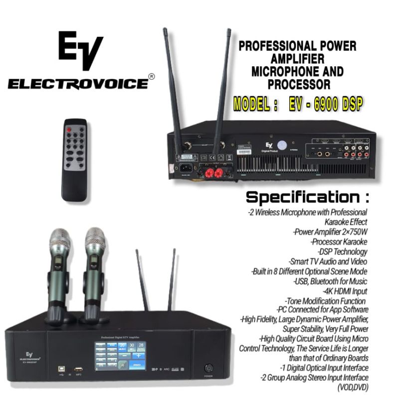 Jual Amplifier karaoke Electrovoice EV 6900 DSP original include 2 mic wireless | Shopee Indonesia