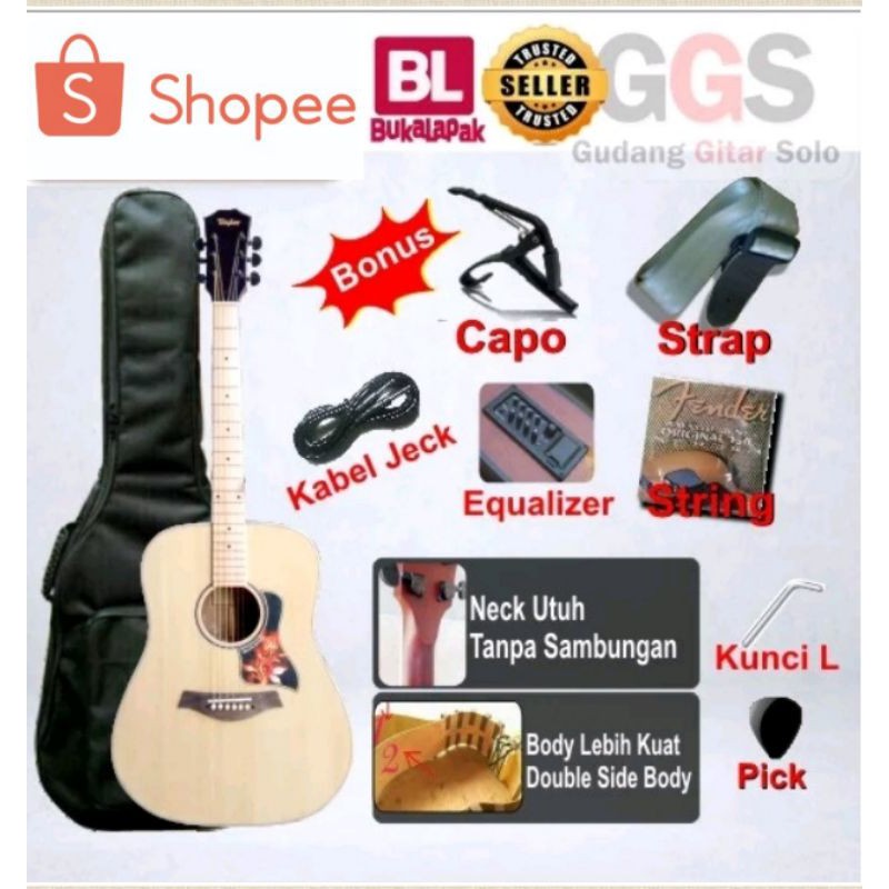 Jual gitar jumbo akustik elektrik dobel run neck utuh murah | Shopee Indonesia