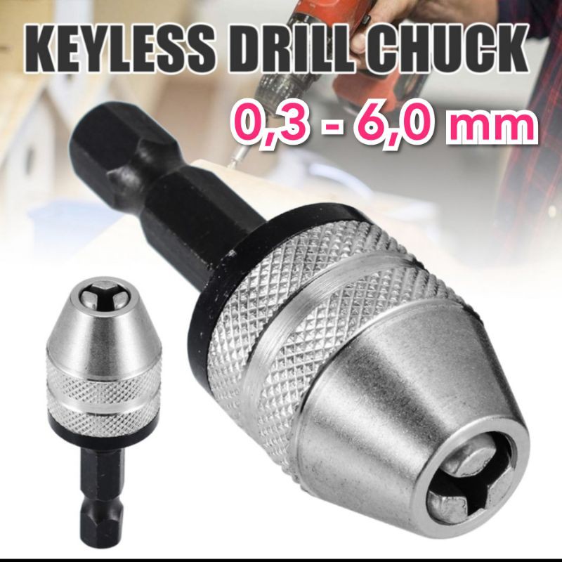 Jual kepala bor mini keyless hex shank adapter bor mini adaptor bor ...