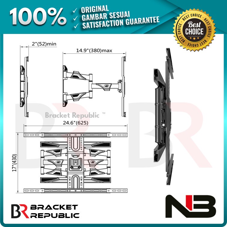 Jual North Bayou NB P6 Bracket TV Swivel 43 49 50 55 60 65 70 75 Inch ...