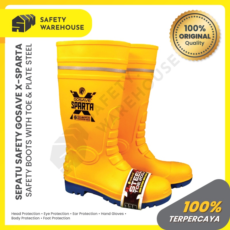 Jual Sepatu Boots Safety Karet PVC Ujung Plat Besi Pelindung Steel Toe ...