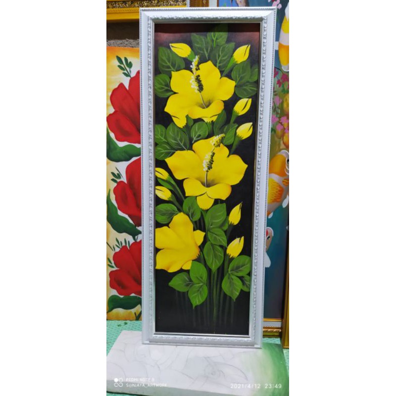 Jual lukisan bunga sepatu tinggal gantung sudah dengan pigura/bingkai ...