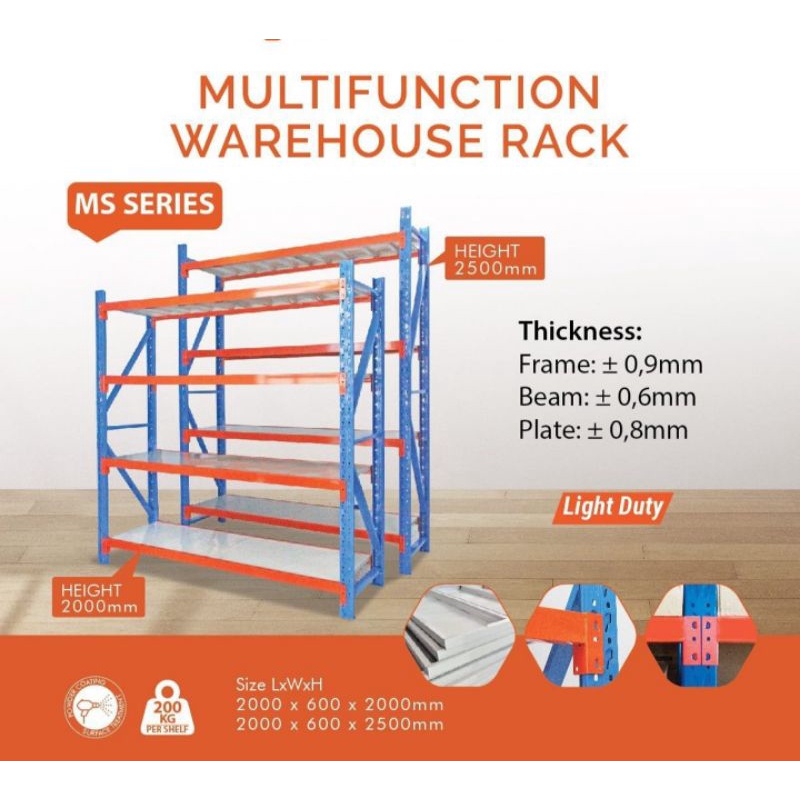 Jual RAK GUDANG WAREHOUSE RACK LIGHT DUTY 4 TINGKAT 200KG/LAYER MS2020 ...