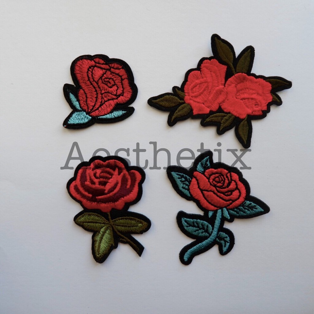 Jual Iron Patch Bordir / Patches / Emblem Embroidery Bunga Flower Rose ...