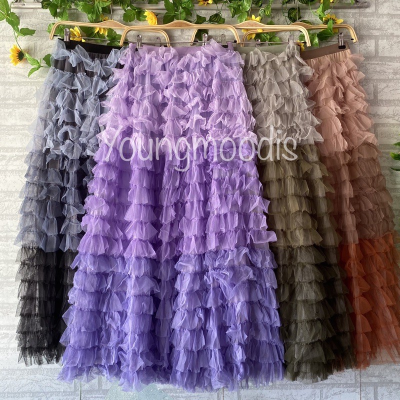 Jual youngmoodis Clara skirt Rok pesta rok tutu full ruffle tebal mekar ...