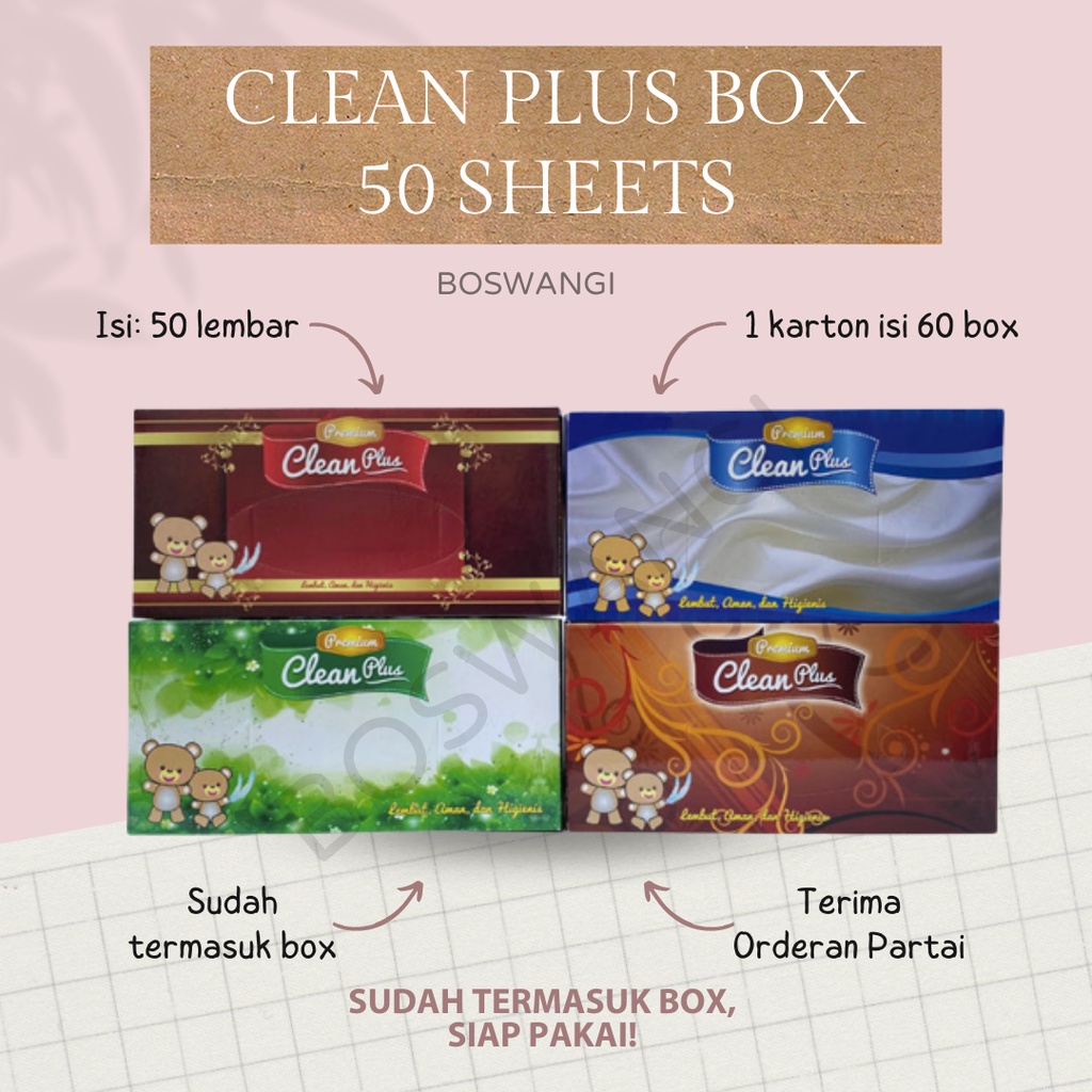 Jual CLEAN PLUS BOX 50 SHEETS / TISSUE CLEAN PLUS / CLEAN PLUS SOFTPACK ...