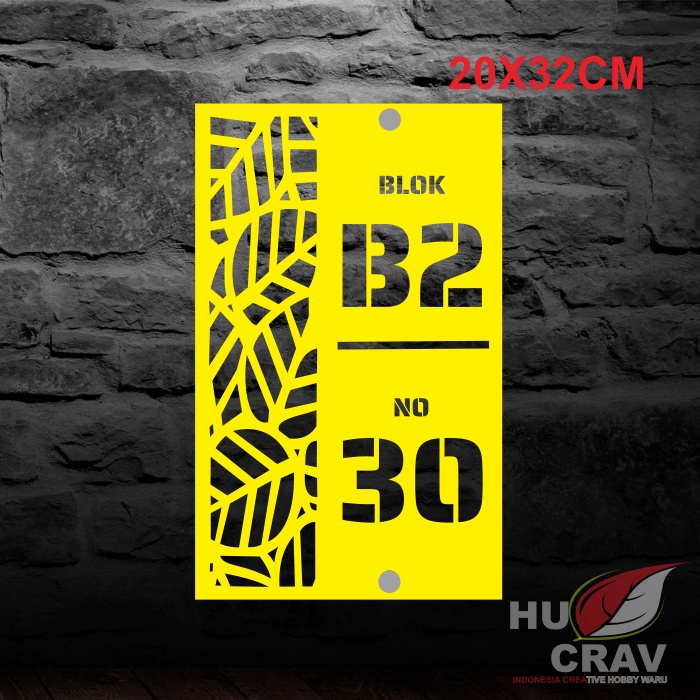 Jual NOMOR RUMAH POTRET 32cm x 20cm Kuning | No rumah acrylic akrilik ...