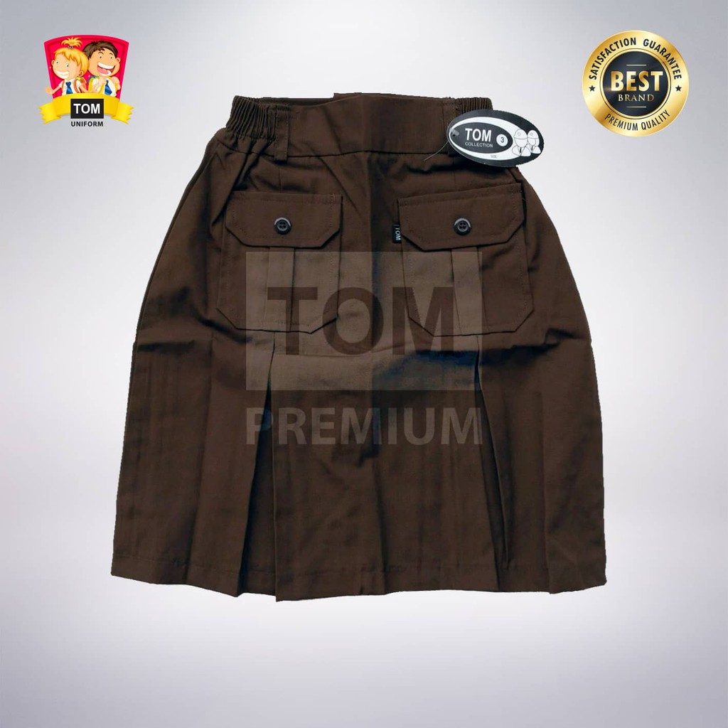 Jual Seragam TOM - Rok SD Pramuka Coklat Span Karet Kantong Depan Pendek | Shopee Indonesia