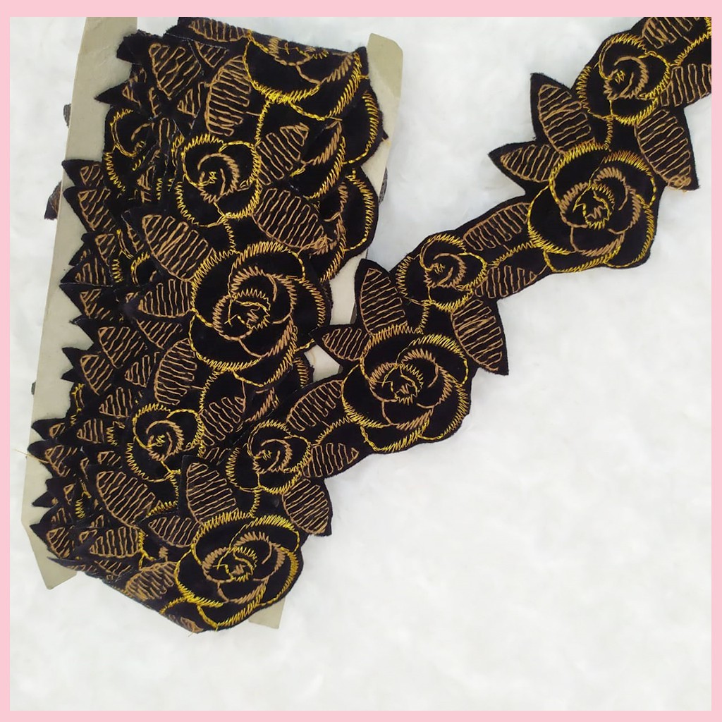 Jual [PER METER] Renda bordir Bunga Mawar besar abaya hijab hitam ...