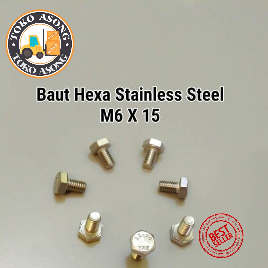 Jual Baut Hexa Stainless Steel M6 X 15 Stenlis | Shopee Indonesia