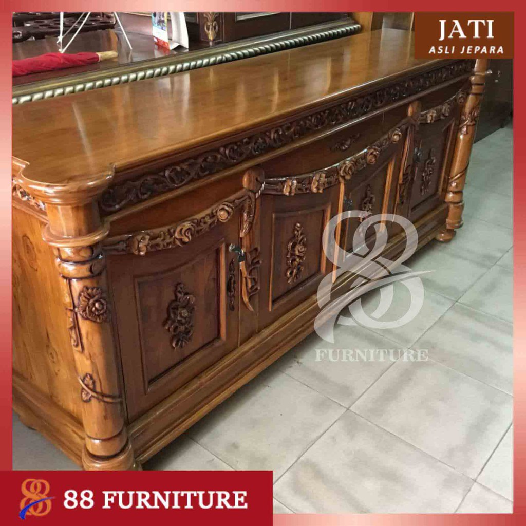 Jual Bufet Meja TV Kayu Jati Ukir 2 meter | Bupet Lemari TV Ukiran ...
