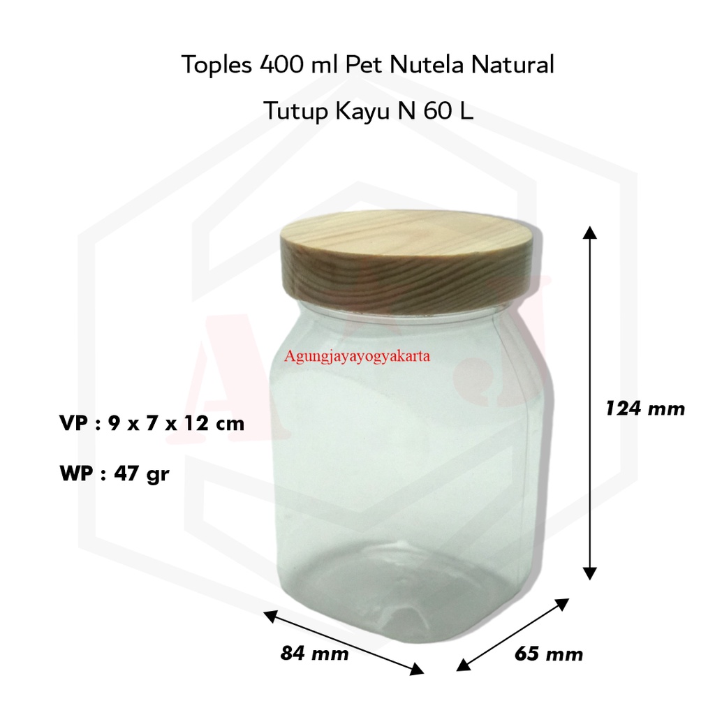 Jual Toples Nutela 400 ml Tutup Kayu Pinus/Botol Selay 400 Ml/Toples ...