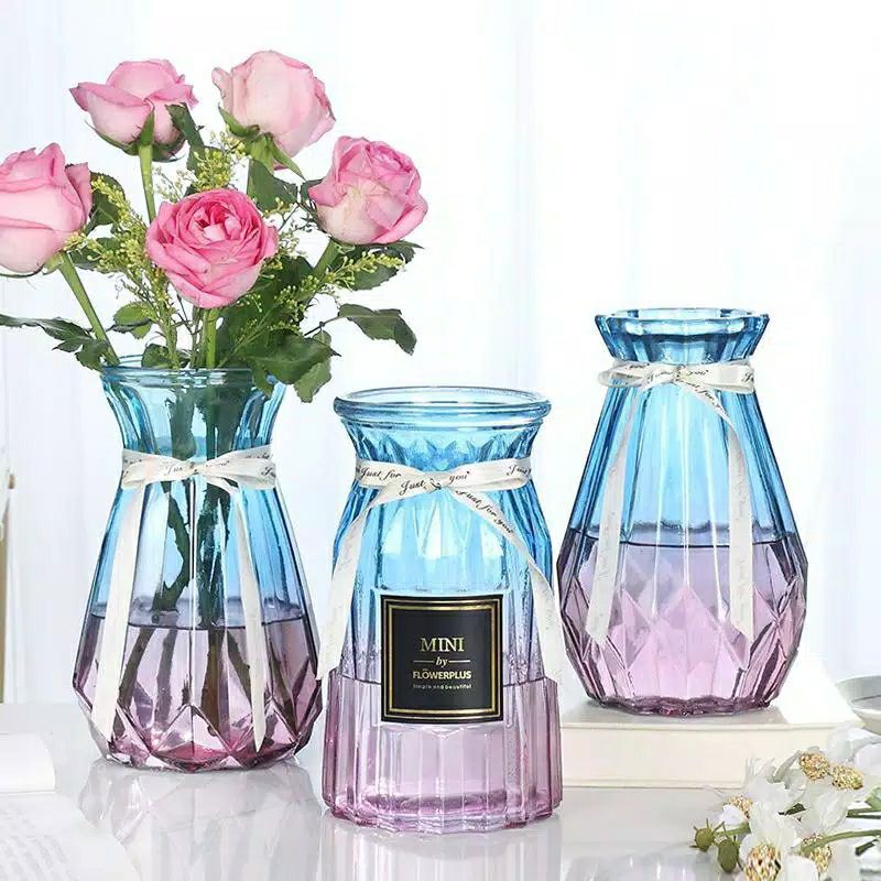 Jual Vas bunga kaca + pita / pot kaca / Vas kaca botol warna 15cm ...