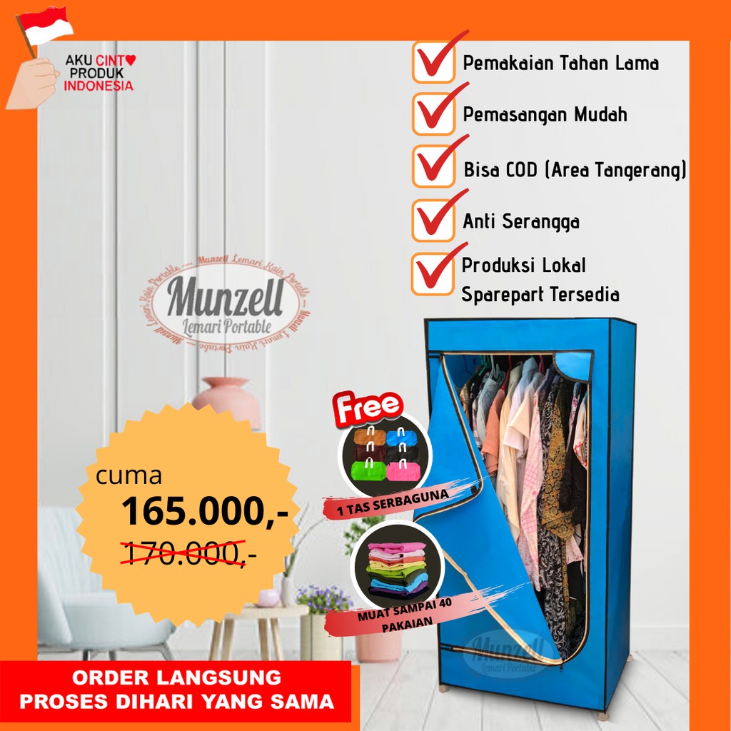 Jual Lemari Kain Portable MUNZELL Type (LPF 07, BLUE) Lemari Pakaian ...