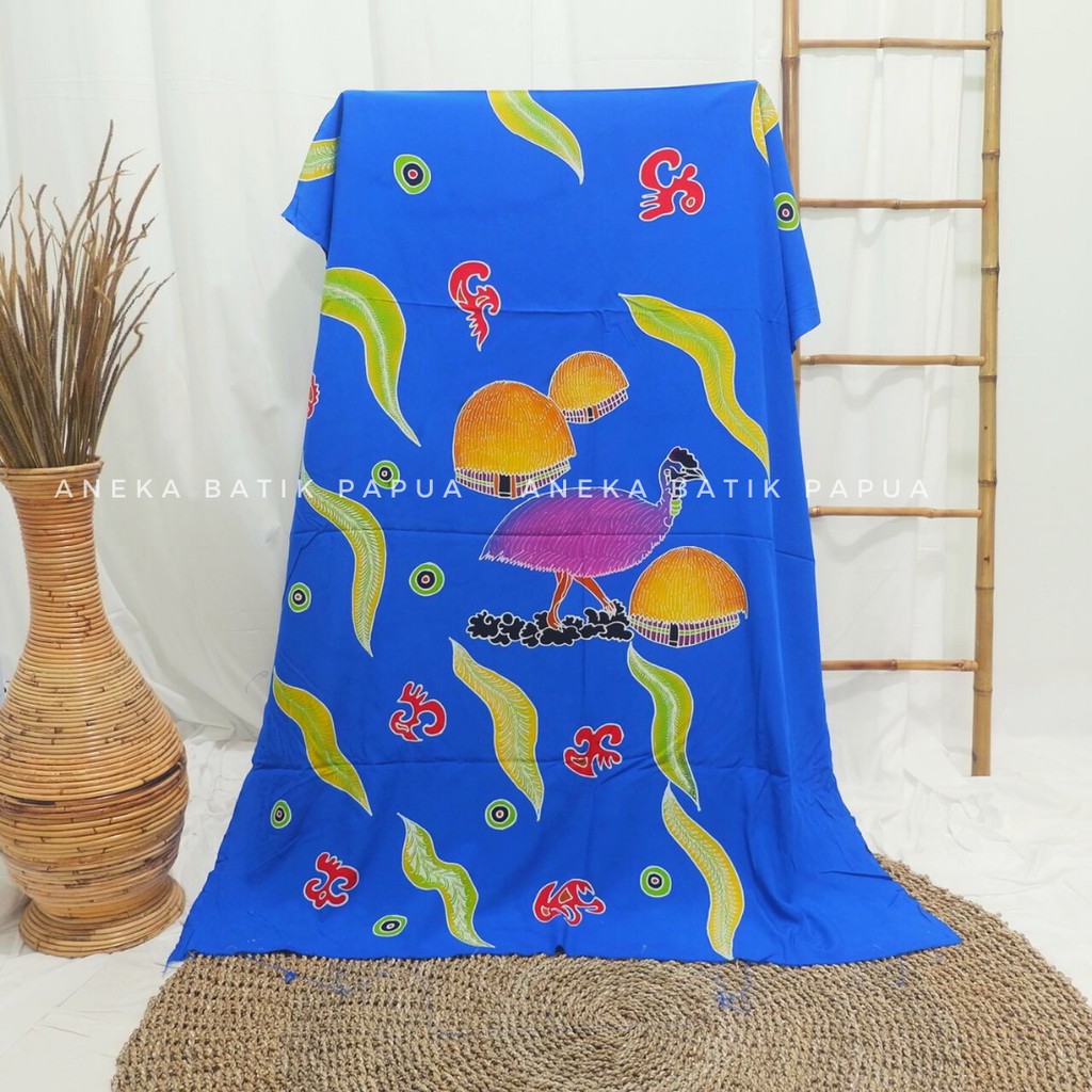 Jual Kain Batik Tulis Rayon Motif Kasuari Honai Biru | Shopee Indonesia