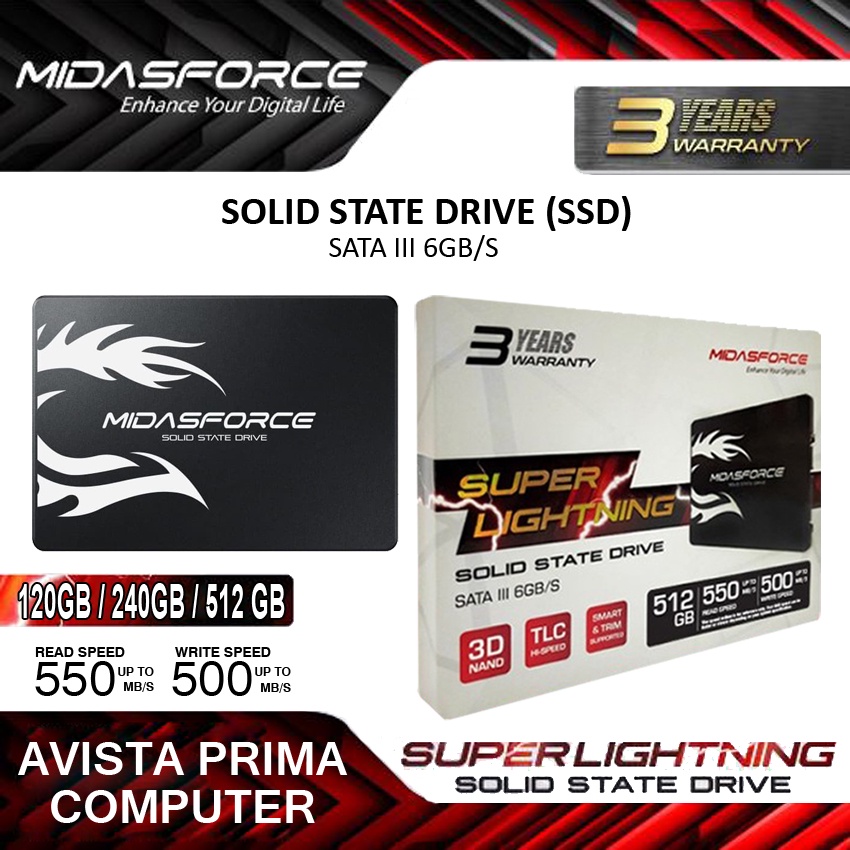 Jual Midasforce SSD SATA3 Superlightning 1TB | 512GB | 240GB | 120GB ...