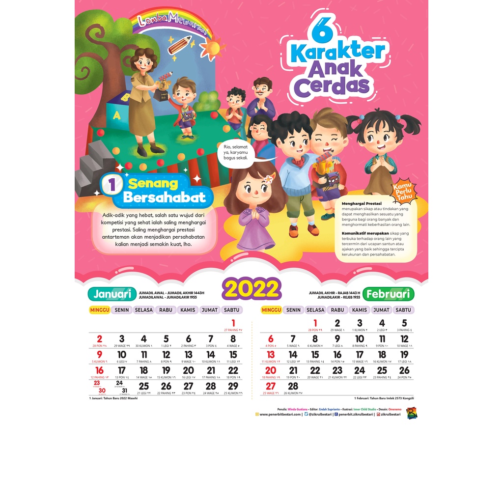 Jual Kalender 2022 Anak Umum - 12 Karakter Anak Cerdas - Kalender ...