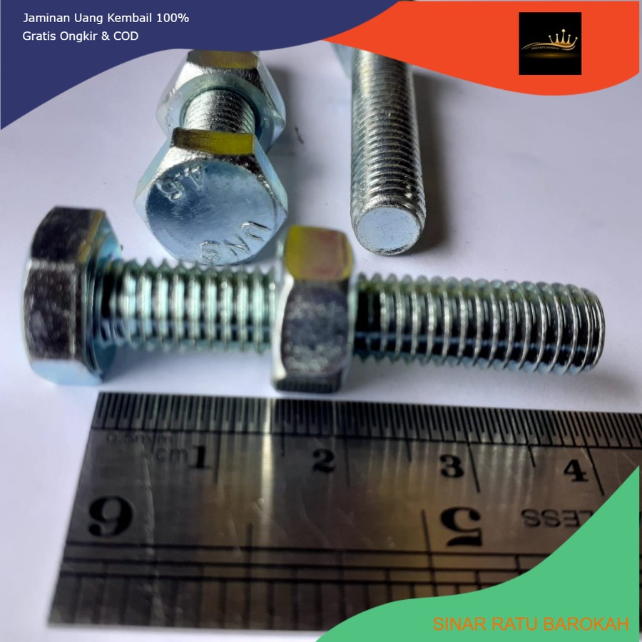 Jual BAUT MUR PUTIH M8 X 40 / BMP M8X40 / BAUT M8X40 PUTIH BMP M8 X 40 KUNCI 13 PANJANG 4CM 4 CM ...